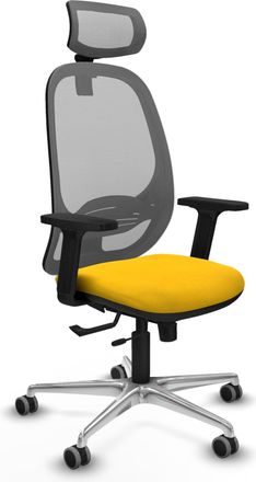 Piqueras y Crespo B&uuml;rostuhl mit Rollen, 2D-Armlehnen, h&ouml;henverstellbare Lendenwirbelst&uuml;tze und Kopfteil, h&ouml;henverstellbar und neigbar, Grau/Gelb