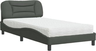 vidaXL Bett mit Matratze Hvar Dunkelgrau 100x200 cm Stoff Vidaxl