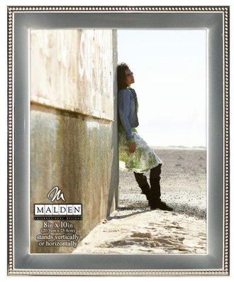 Malden International Designs Klassischer Bilderrahmen aus Metall mit silberfarbenen Perlen, 2 x 25 cm, silberfarben