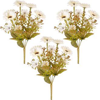 Matches 21 Chrysanthemen künstliche Blumensträuße Cremeweiß 31 cm - 3er Set Kunstblumen für Vase & Deko