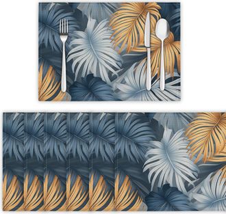 Generic F&auml;cherf&ouml;rmig Streifenf&ouml;rmig Blatt Platzsets 6 er Set45x146cm Urlaub Bankett Tischsets Waschbar Platzdeckchen K&uuml;che Party Deko abwaschbar & rutschfest 