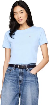 Tommy Hilfiger Damen T-Shirt Kurzarm New Slim Cody Rundhalsausschnitt, Blau (Vessel Blue), XXS