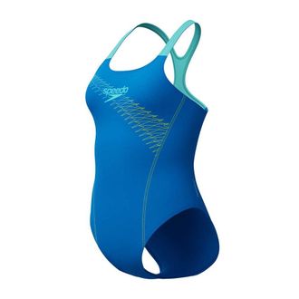 Speedo Damen Medley Logo Swimsuit Einteiliger Badeanzug, blau, 34