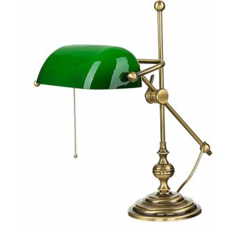 Licht-Erlebnisse Licht-erlebnisse - Bankerlampe verstellbar Echt-Messing Glas E27 h: 47 cm Schreibtischleuchte