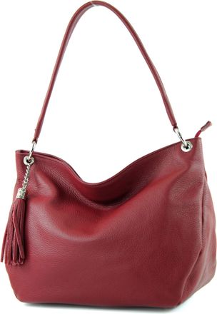 modamoda.de T154 - ital Schultertasche Umh&auml;ngetasche aus Leder, Farbe:Dunkelrot
