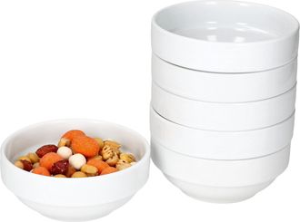 MamboCat Tommy 6er Set Schale 11,3cm I 190ml I weiße stapelbare Porzellan-Schüssel für 6 Personen I Schälchen für Salat, Dips, Müsli, Chips & Co. I Geschirr fü