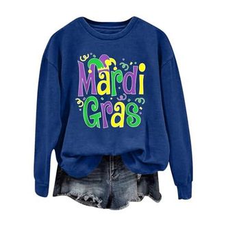 Generic Mon panier avec lettres imprim&eacute;es et col rond Sweat-shirt de No&euml;l pour femme, bleu, XXL
