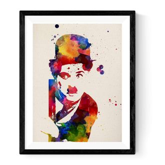 Nacnic Charlie Chaplin Poster l&auml;chelnd mit Aquarellentwurf. Mischen Sie mit Aquarell-Stylesheets f&uuml;r die Innendekoration. A4-Format