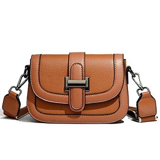 Generic Sac &agrave; bandouli&egrave;re en cuir v&eacute;ritable avec rabat sur le dessus pour femme, petit sac &agrave; main, sac &agrave; main tendance et d&eacute;contract&eacute; pour femme, marron, Medi