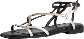 Tamaris Damen Riemchensandalen, Frauen Sandalen,TOUCHit-Fu&szlig;bett,Sommersandalen,bequem,flach,Sommerschuhe,Freizeitschuhe,Black/LT.Gold,39 EU