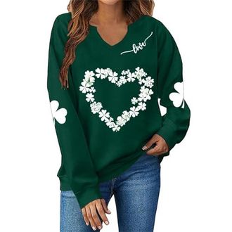 Generic Sweat-shirt de la Saint-Patrick pour femme - Imprim&eacute; tr&egrave;fle irlandais - Fantaisie - Grande taille - Haut &agrave; manches longues - Col en V - Tr&egrave;fle irlanda