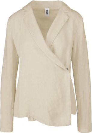 Bomboogie Femme, Vestes, Beige, Taille: 38 FR Veste en Lin &agrave; Coupe Asym&eacute;trique