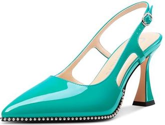 Castamere Femmes Slingback Bloc Chunky Haut High Talon Heel Ferm&eacute; Pointu Bout Escarpins Dress Mariage Party Chaussures 9 CM Heels Bleu Cyan 36 EU