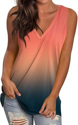 Generic Debardeur Femme Chic et &eacute;l&eacute;gant Chemisier sans Manche Gradient D&eacute;bardeur Grande Taille Top ete Col V Haut Chic et Elegant Caraco Vetement Femme ete Te