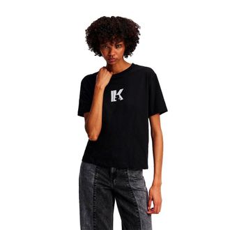 Karl Lagerfeld Damen, Regular Kurzarm T-Shirt Mit K-Logo, Normale Passform, Schwarz, L