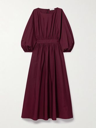 Gabriela Hearst Ahmose Midikleid Aus Geraffter Baumwollpopeline - Burgunder