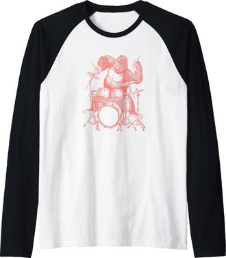 Seembo Gorilla Spieltrommeln AFFE Funny Animal Rock Drummer Raglan