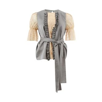 Lardini Top mit goldenen T&uuml;ll&auml;rmeln und Sch&auml;rpe - - Blouses & Shirts - Damen - Mehrfarbig - S