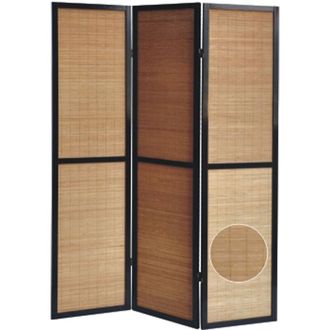 PEGANE Pegane - Paravent en bois noir et bambou 3 pans - Panneaux pliables - Durable et solide - Pour espaces de vie modernes
