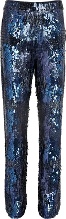 Sally Lapointe Navy Sequin Tapered Pleated Trousers Size S