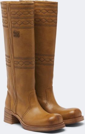 Miu Miu Bottes en cuir &agrave; broderies