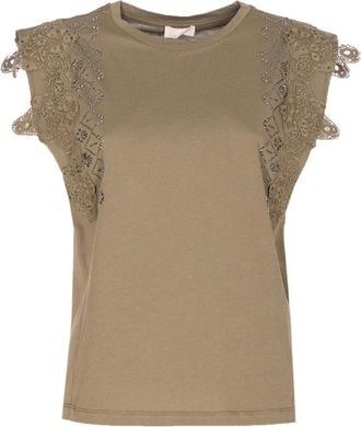 Liu Jo Femme, Tops, Vert, Taille: 40 FR T-shirt Strass Brod&eacute;