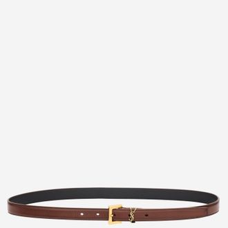Saint Laurent Womens Leather Belt Cassandre Brown Calfskin
