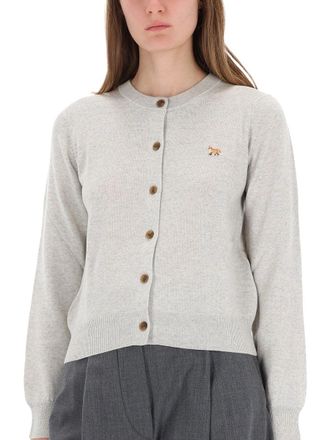 Maison Kitsun&eacute; Womens Cardigan Baby Fox Grey Wool Jumpers Sweater