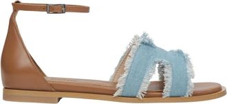 Estro & Luminara Femme, Chaussures, Brun, Taille: 38 EU Sandale Plate en Cuir