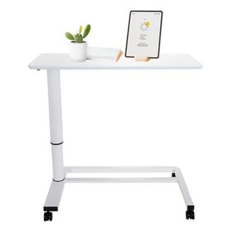 hjh OFFICE 830054 Assis-Debout r&eacute;glable en Hauteur Stand II Blanc Table dappoint avec v&eacute;rin &agrave; gaz & roulettes, Hauteur jusqu&agrave; 107 cm