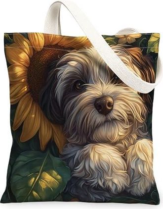 Generic Sac fourre-tout en toile de chien havanais pour le shopping, 33 x 38,1 cm, sac d&eacute;picerie r&eacute;utilisable pour femme, motif floral amusant pour animaux do