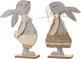 KSD Dekofiguren Hase & Häsin 26cm Filz 2er Set - Dekohasen für Ostern Frühling - Osterhasen als Osterdeko Osterschmuck - Osterfiguren Ostergeschenk - Früh