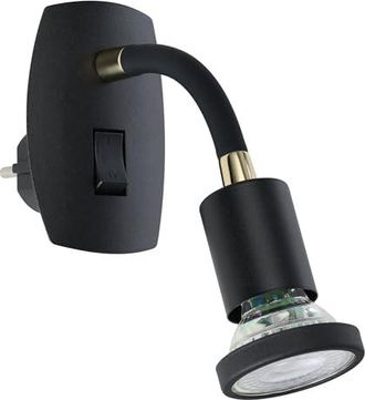 Eglo Steckerleuchte Parrini, Steckdosenlampe mit Schalter, Steckerlampe mit schwenkbarem Spot und Flexarm, Metall und Kunststoff in Schwarz und Messing, wa