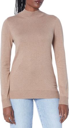 Amazon Essentials Damen Leichter Pullover mit Stehkragen (in Übergröße erhältlich), Kamelbraun Meliert, XXL