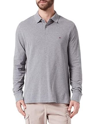 Tommy Hilfiger Polo &agrave; Manches Longues pour Homme Coupe Droite avec Patte de Boutonnage, Gris (Gris Moyen chin&eacute;), M