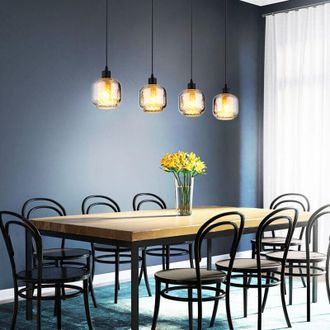 Globo Lighting Esszimmerleuchte Hängelampe Pendelleuchte Rauchglas schwarz matt 4-Flammig E27