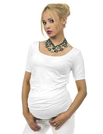 YESET T-shirt à manches courtes - Tunique - Stretch - Pour femme enceinte - Blanc - Small-Medium