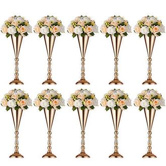 Nuptio Vase Or pour Centre de Table: 10 Pièces 42cm de Haut Vases Trompette Fleur en Metal pour Mariage danniversaire et de Fête