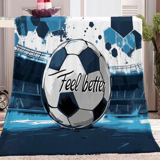 Generic Sherpa Druckdecke 180 x 220 cm - Graffiti Fußball Thema Warm Leicht Kuscheldecke, Blau Flauschige Pflegeleicht Plüsch Decke für Sofa Couch Zimmerdekor
