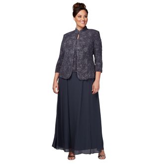 Alex Evenings Damen Langes Mandarinenausschnitt (Regular Petite Plus) Kleid f&uuml;r besondere Anl&auml;sse, Rauchgrau, 50 Mehr