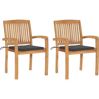 vidaXL Chaises de jardin lot de 2 et coussins anthracite Bois de teck Vidaxl