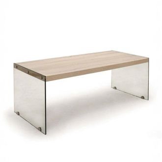 Oresteluchetta Rechteckiger Couchtisch aus Glas und Naturholz Maggy