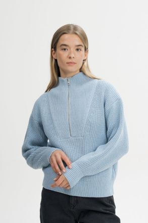 Mela Damen vegan Troyer Strickpullover Kimaya Salty Blue Melange