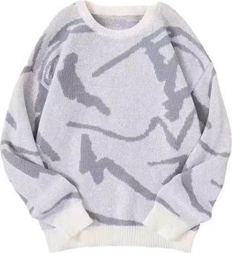 Generic Pull &agrave; manches longues et col rond pour homme avec bloc de couleurs graphique d&eacute;contract&eacute;, blanc, M