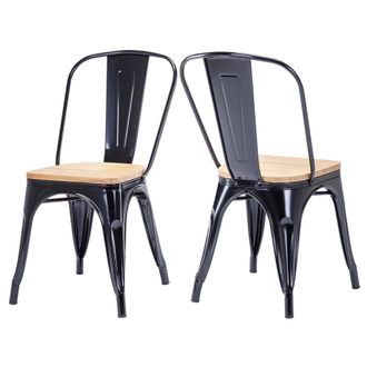 Duhome Metallstuhl Bistrostuhl 2er Set aus Eisen Esszimmerstuhl mit R&uuml;ckenlehne, Stapelbare K&uuml;chenst&uuml;hle, Schwarz+Naturholz