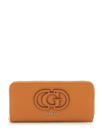 Guess Damen Calebra Large Zip Around Wallet Gro&szlig;e Geldb&ouml;rse mit Rei&szlig;verschluss, Clutch, Cognac