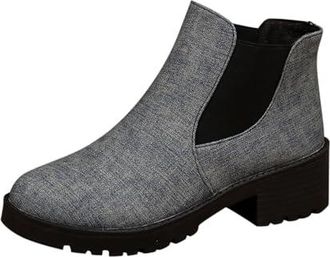 Generic 2026 Bottes de neige rondes tendance automne et hiver en daim &agrave; talon bloc pour promener le chien, gris, 39.5 EU