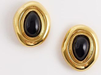 Abbott Lyon Clous doreilles effet fondu en acier inoxydable plaqu&eacute; or 18 carats avec onyx noir-Dor&eacute;