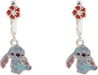 Disney Lilo & Stitch Silber und Rot Enamel Hanging Flower Ohrringe