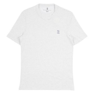 Brunello Cucinelli Homme, Tops, Blanc, Taille: S T-shirt ray&eacute; en lin m&eacute;lang&eacute;